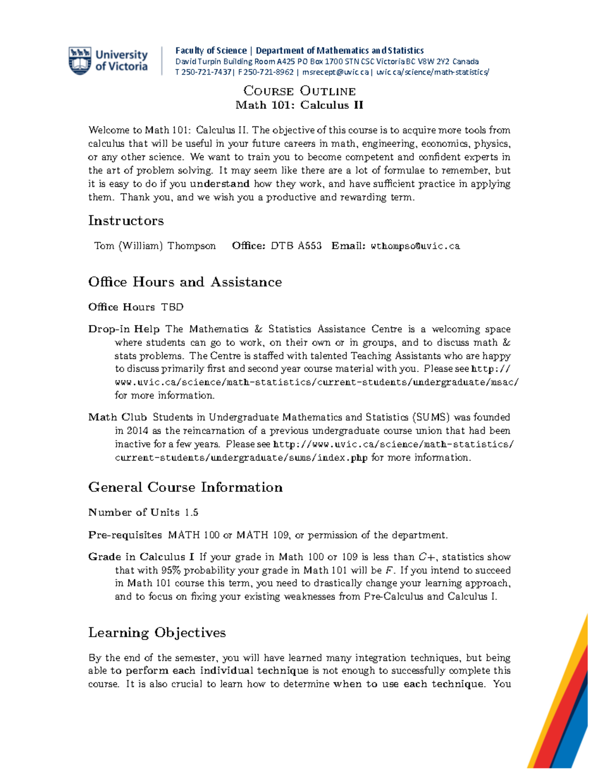 Math 101 Course Outline - Math101 - UVic - Studocu