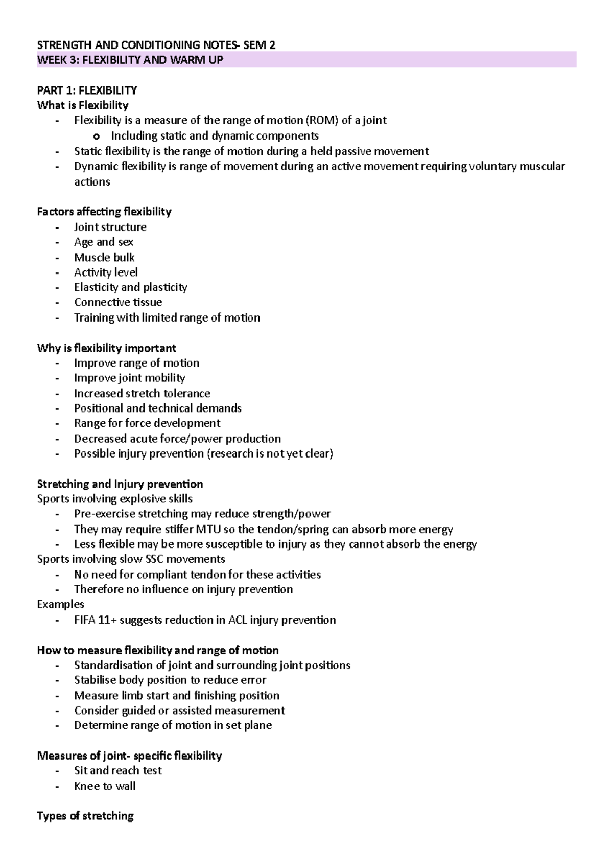 Strength AND Conditioning Notes - STRENGTH AND CONDITIONING NOTES- SEM ...