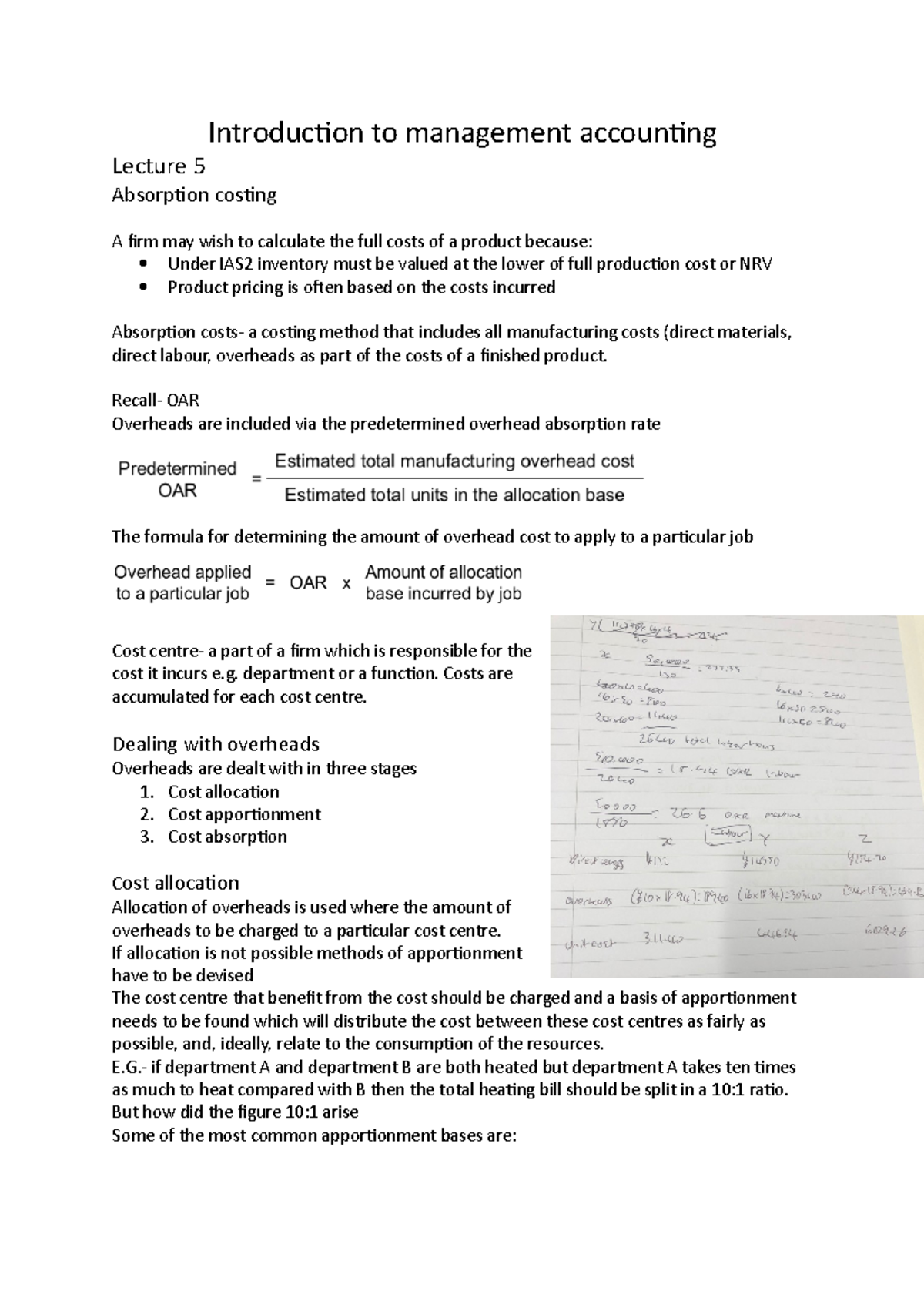 Introduction to management accounting lecture 5 - Introduction to ...