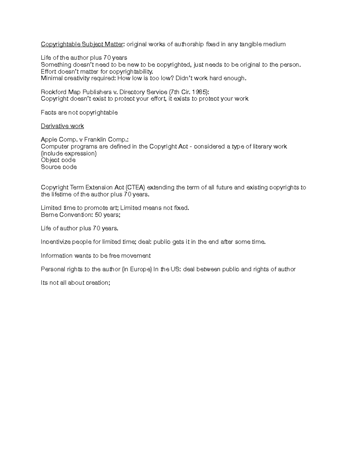 Copyright Law Notes - Copyrightable Subject Matter: original works of ...