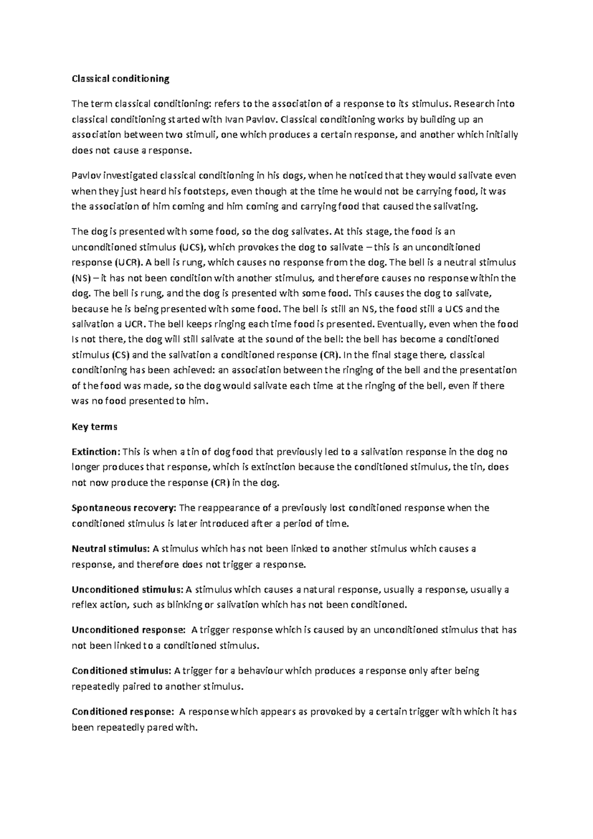 Unit 2 - learning approach - Classical conditioning The term classical ...