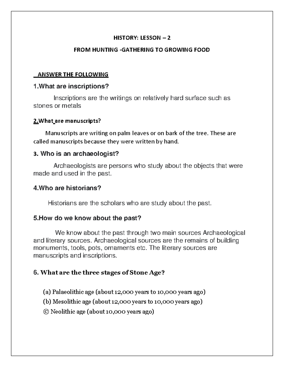 HIS - FROM Hunting Gtahering TO Growing Plants - HISTORY: LESSON – 2 ...