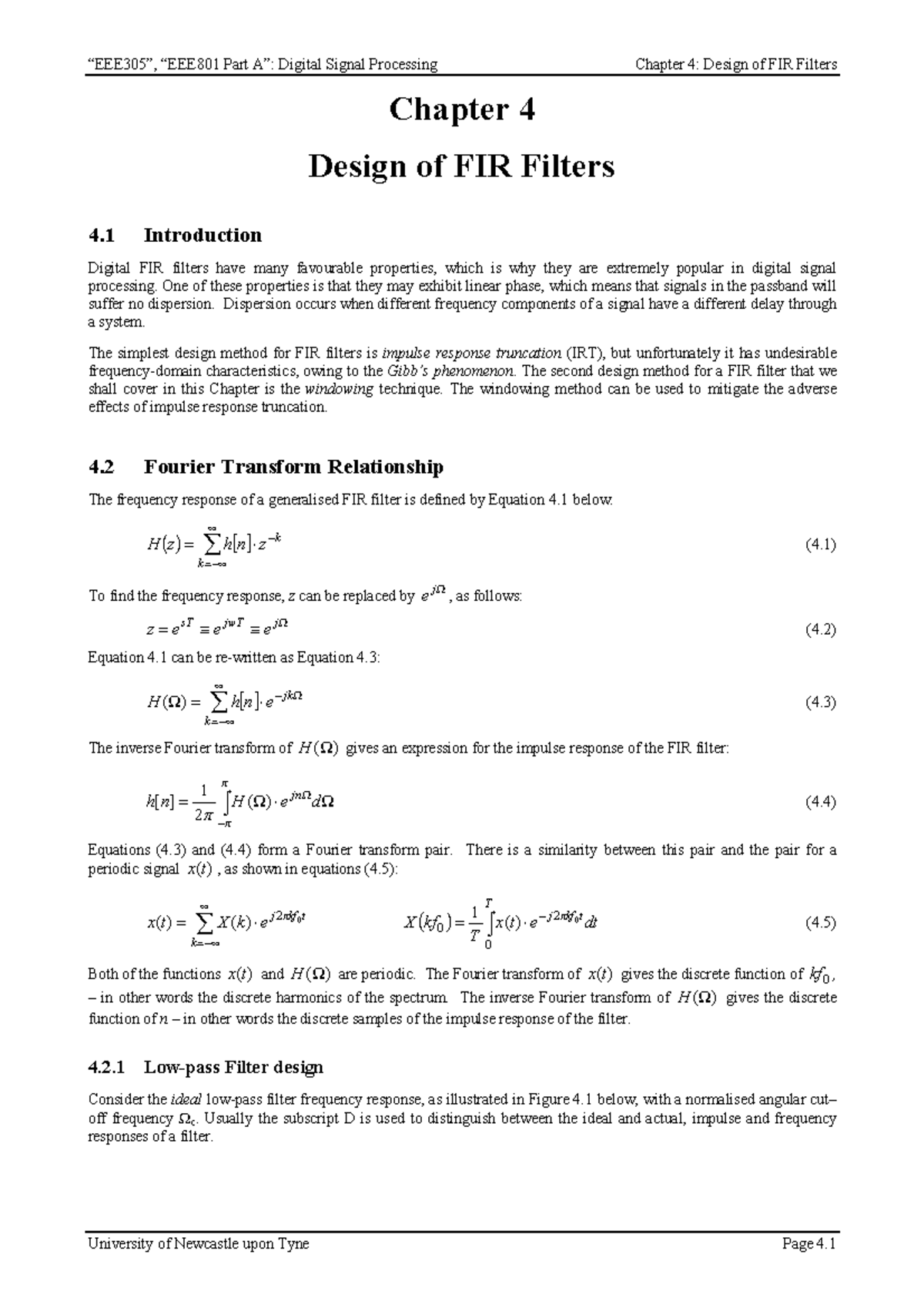 Chapter 4 Design of FIR Filters - One of these properties is that they ...