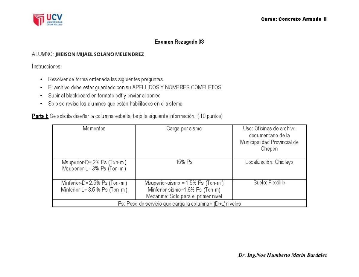 Rezagado 03- Jheison Mijael Solano Melendrez - Curso: Concreto Armado ...