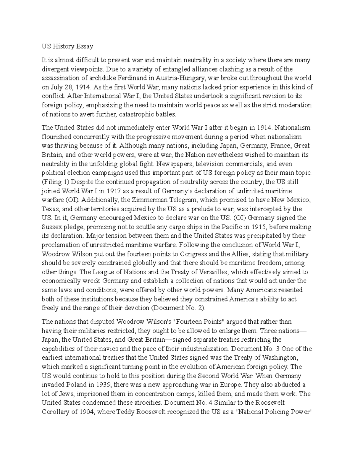 US History Essay 3 - US History Essay It is almost difficult to prevent ...