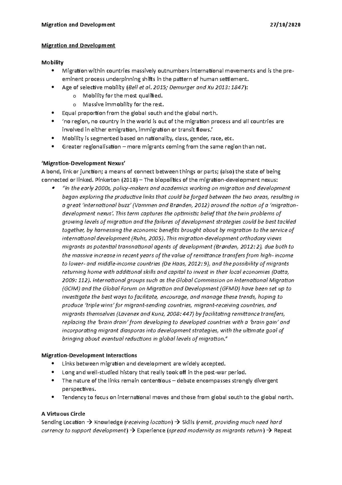 Lecture 5 - Migration and Development - Migration and Development 27/10 ...