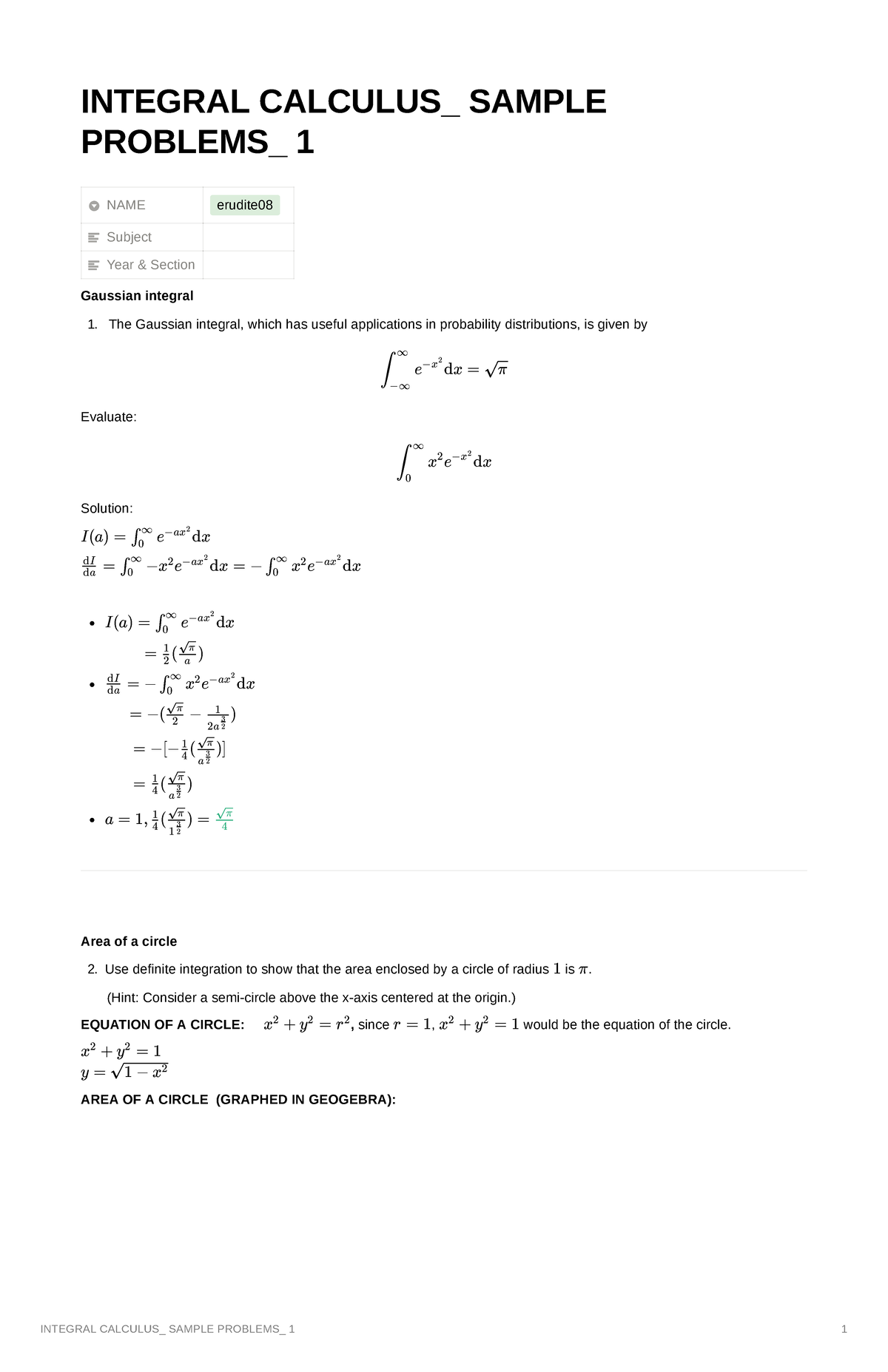 Integral Calculus Sample Problems 1 - INTEGRAL CALCULUS_ SAMPLE ...