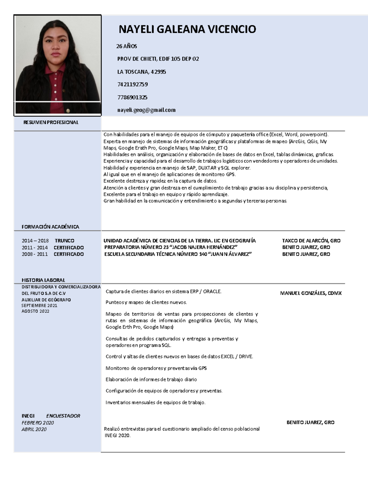 CV Nayeli Galeana Vicencio - NAYELI GALEANA VICENCIO 26 AÑOS PROV DE CHIETI, EDIF 105 DEP 02 LA ...