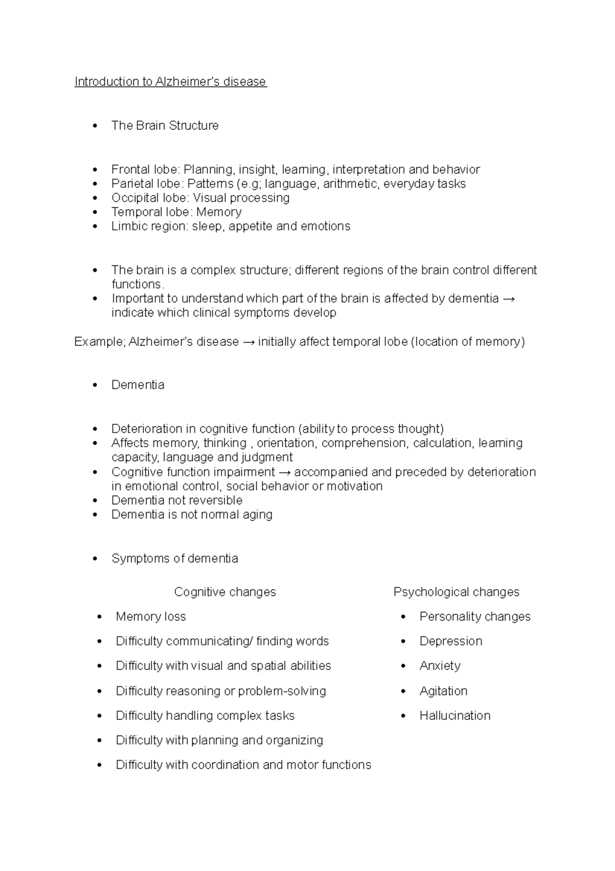 Medi3301 alzheimers - Introduction to Alzheimer’s disease The Brain ...