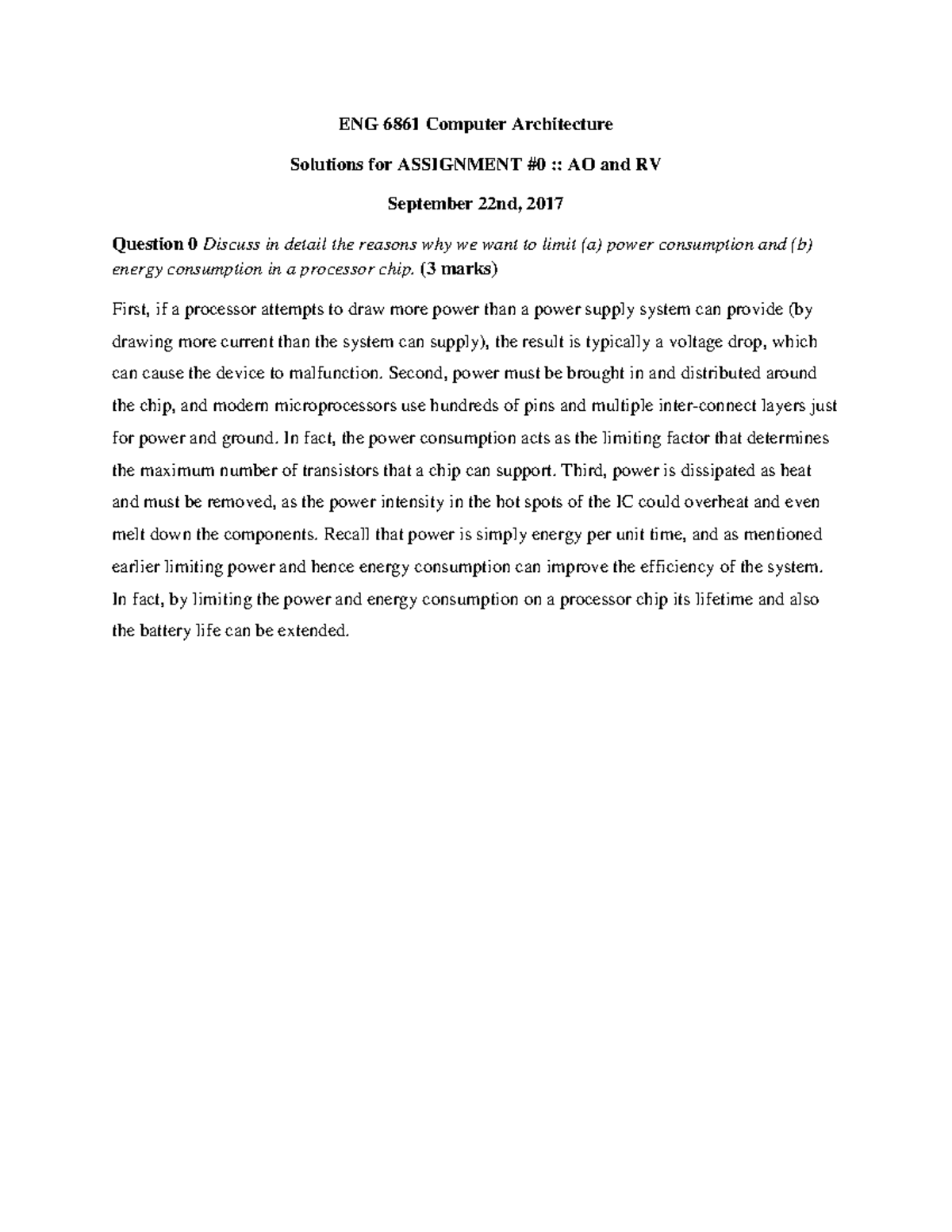 Solutions Assignment #0 - ENG 6861 Computer Architecture Solutions for ASSIGNMENT #0 :: AO and ...