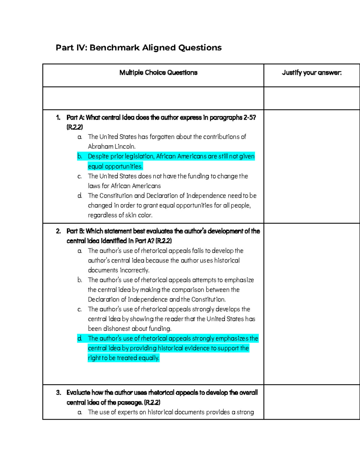 Part IV Benchmark Aligned Questions - Part IV: Benchmark Aligned ...