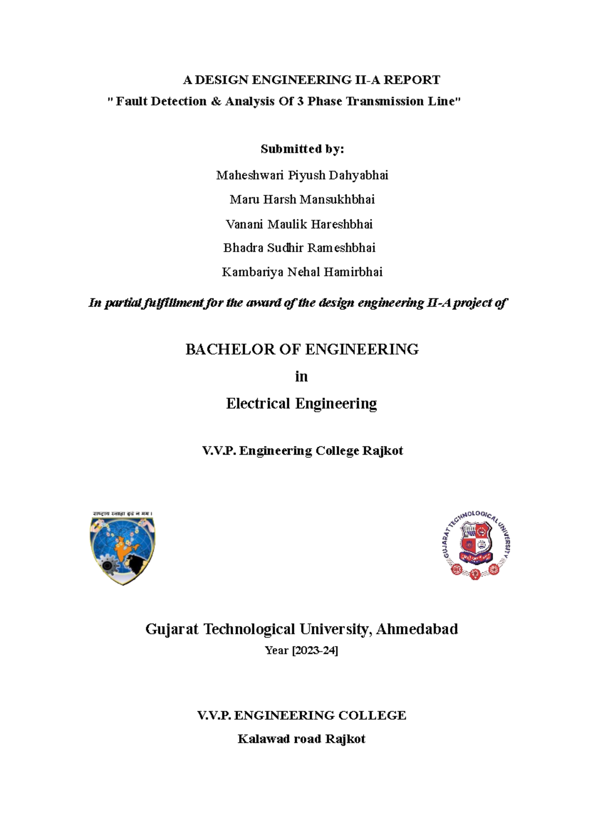 A Design Engineering Report Piyush 5th sem - A DESIGN ENGINEERING II-A REPORT " Fault Detection ...