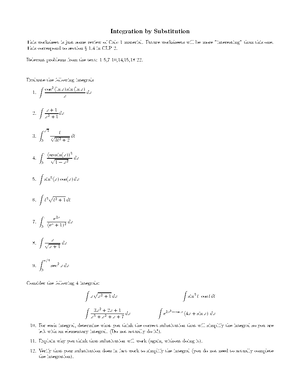 Trig Sub worksheet - maathematics - MATH 267 Trigonometric Substitution ...