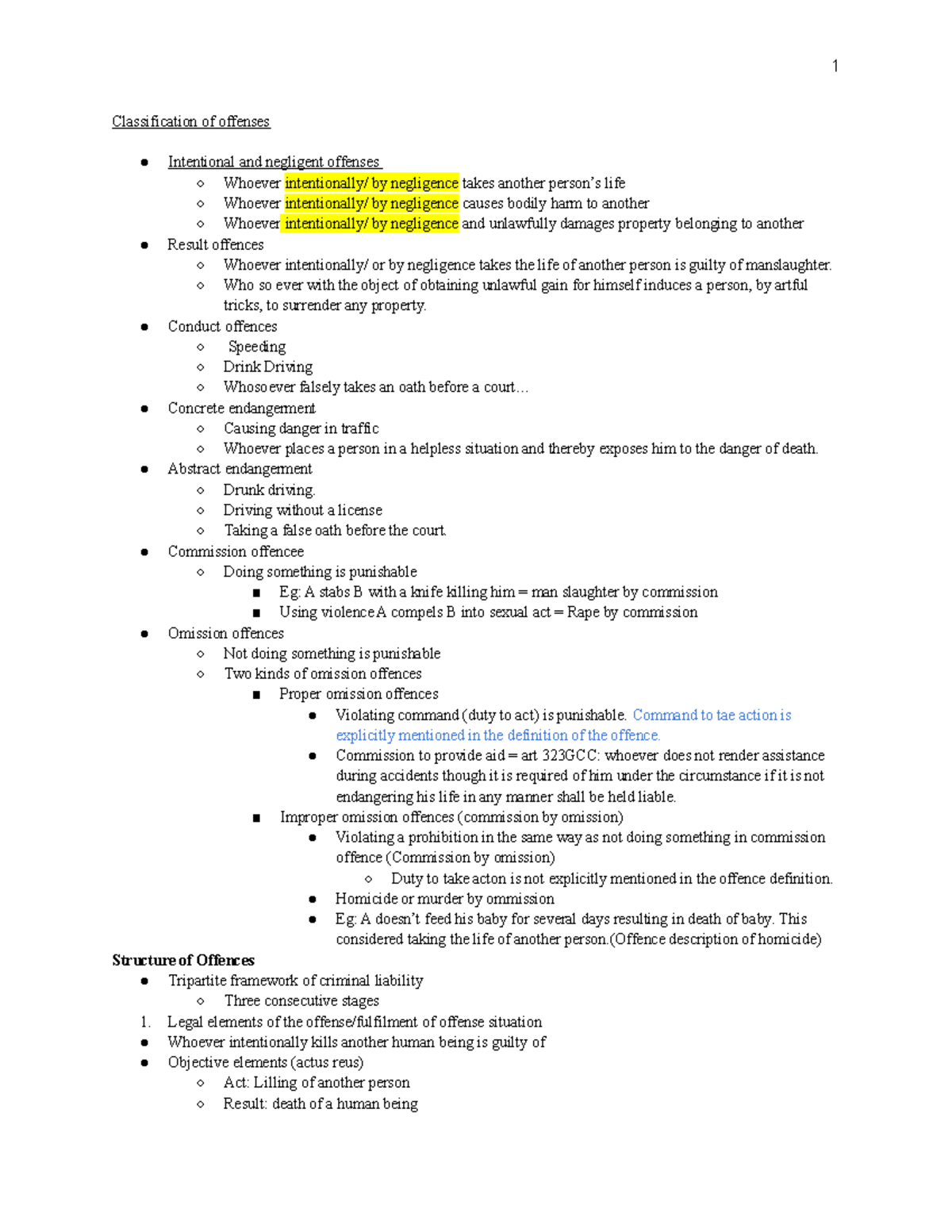Criminal Law Revision - Classification of offenses Intentional and ...