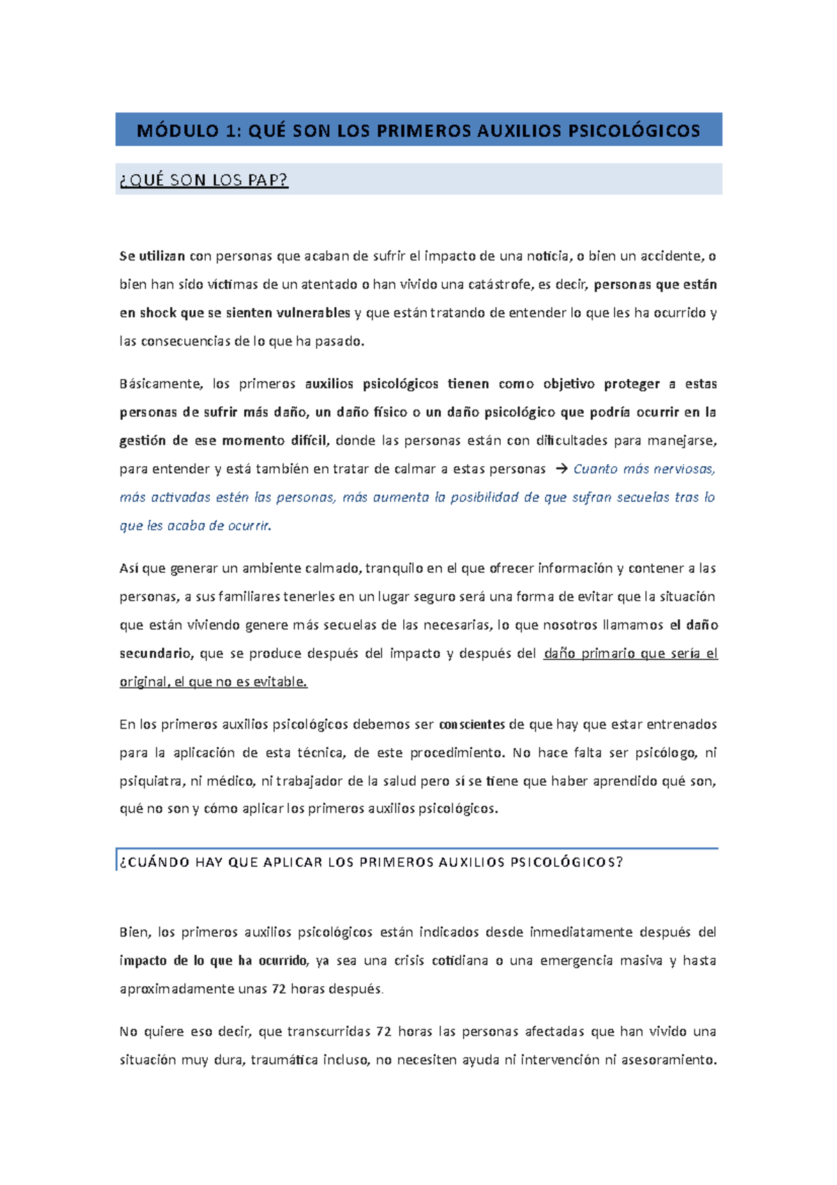 Apunts Modul 1 - Primer apartado de la asigantura - MÓDULO 1: QUÉ SON LOS PRIMEROS AUXILIOS ...