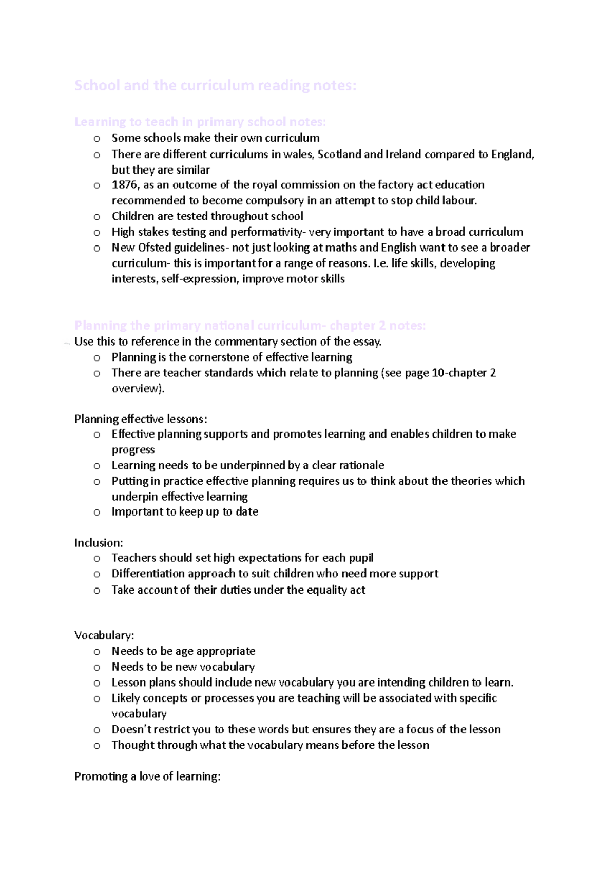 School and the curriculum reading notes - School and the curriculum ...