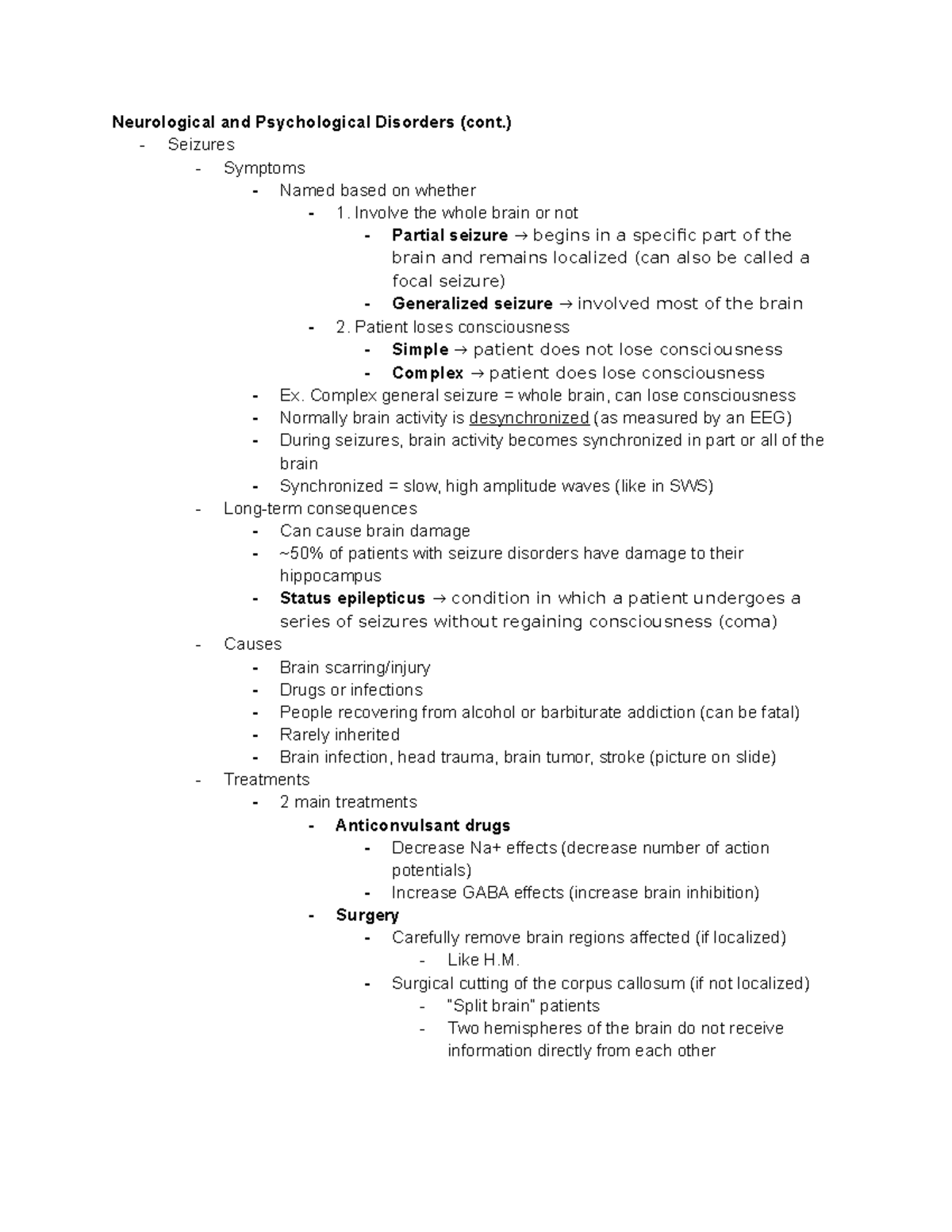 Neurological Disorders Lecture 1 - Neurological and Psychological ...