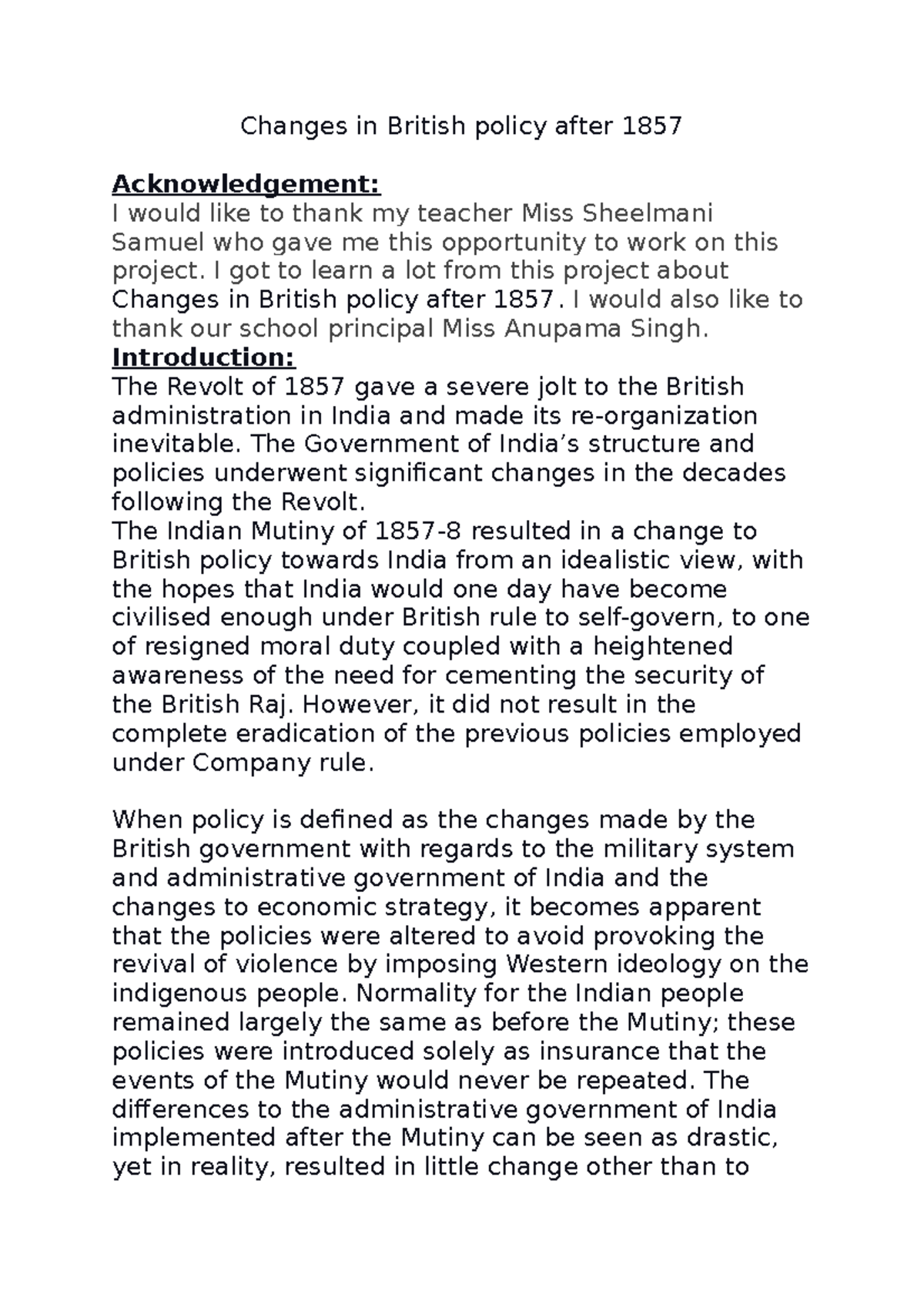 History - hbg - Changes in British policy after 1857 Acknowledgement: I ...