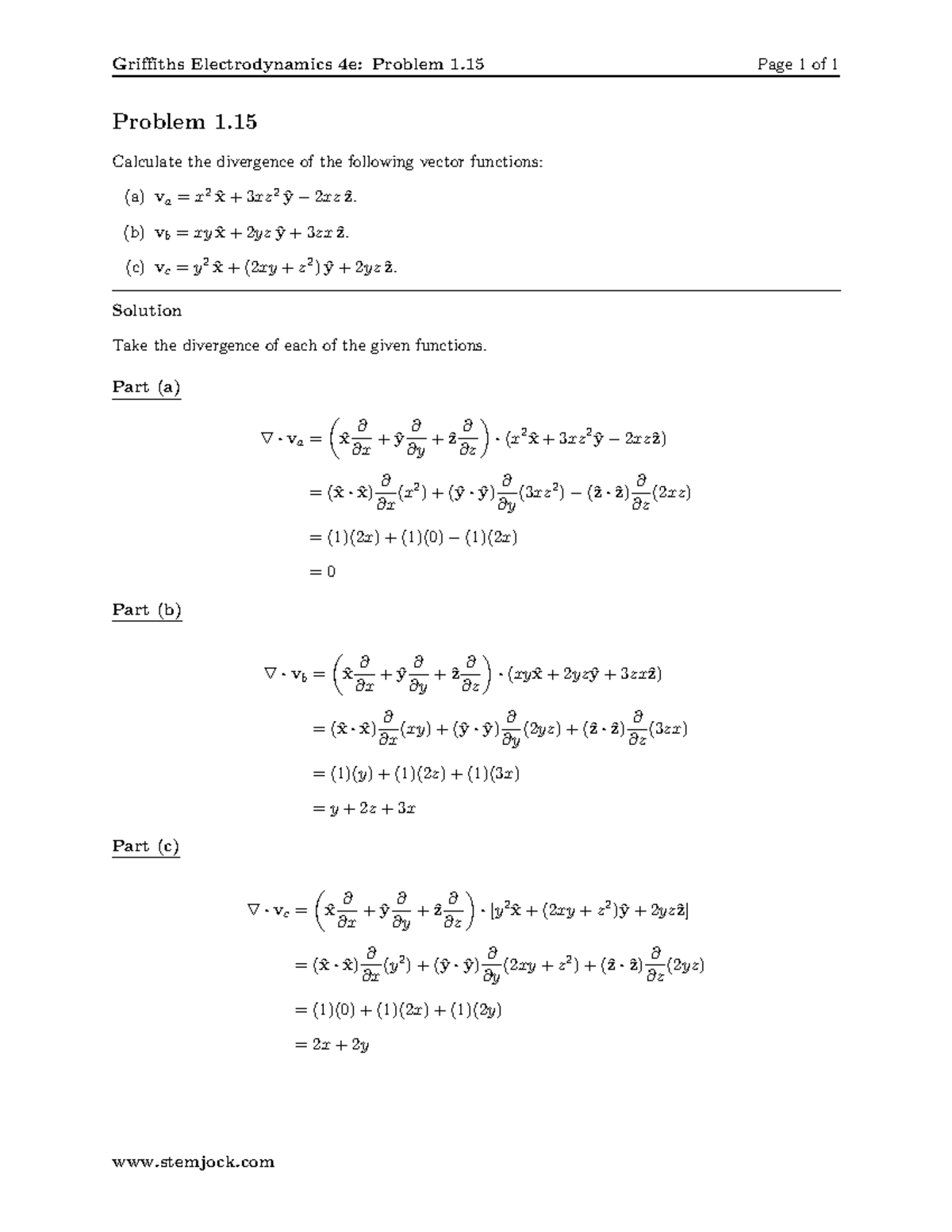 Griffiths ED 4e Ch1p15 - Griffiths Electrodynamics 4e: Problem 1 Page 1 ...