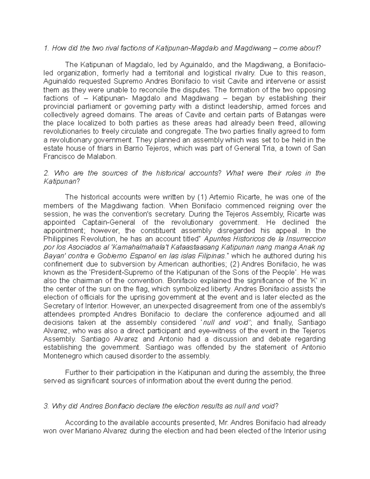 Readings in the Philippine History - 1. How did the two rival factions ...