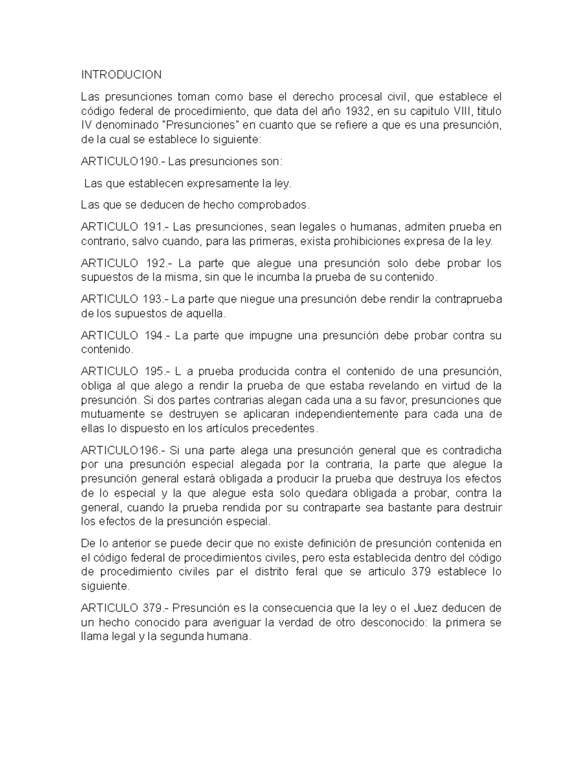 Introducion Presuncion - INTRODUCION Las presunciones toman como base ...