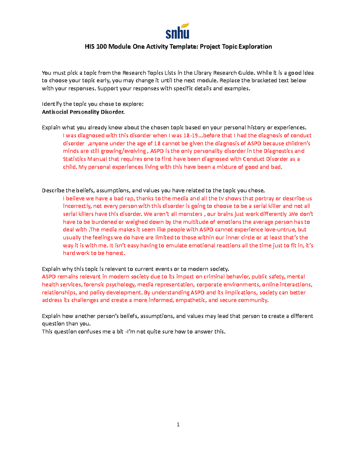 HIS 100 Module One Activity Template jenn johnson - HIS 100 Module One ...