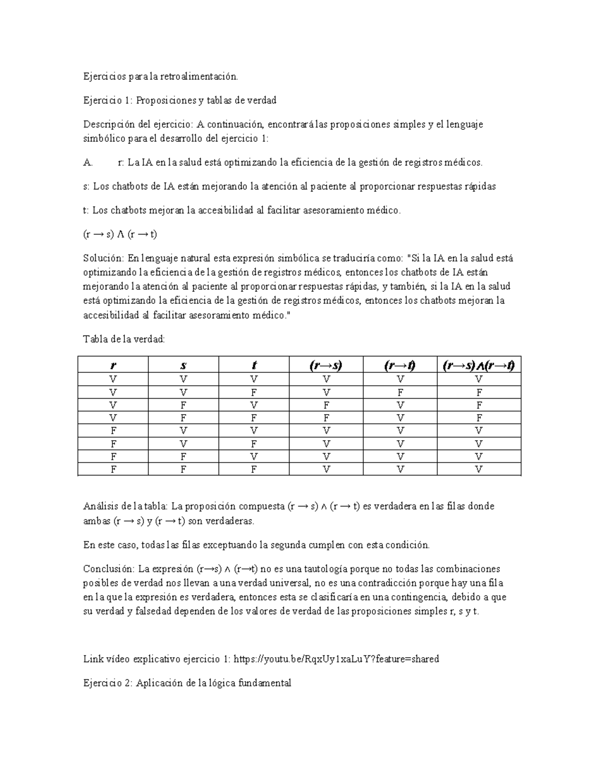 Ejercicios para la retroalimentación - Ejercicio 1: Proposiciones y tablas de verdad Descripción ...