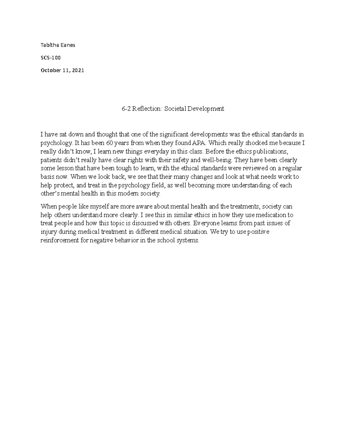 6-2 Reflection: Societal Development - It has been 60 years from when ...