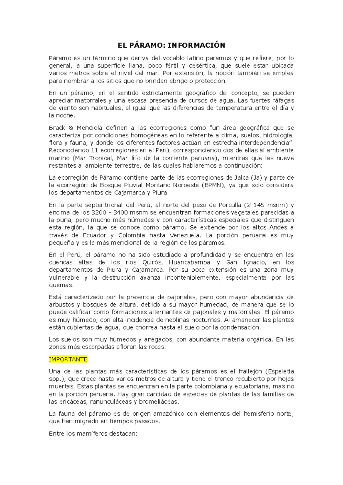 EL Páramo - 1234 - EL PÁRAMO: INFORMACIÓN Páramo es un término que ...