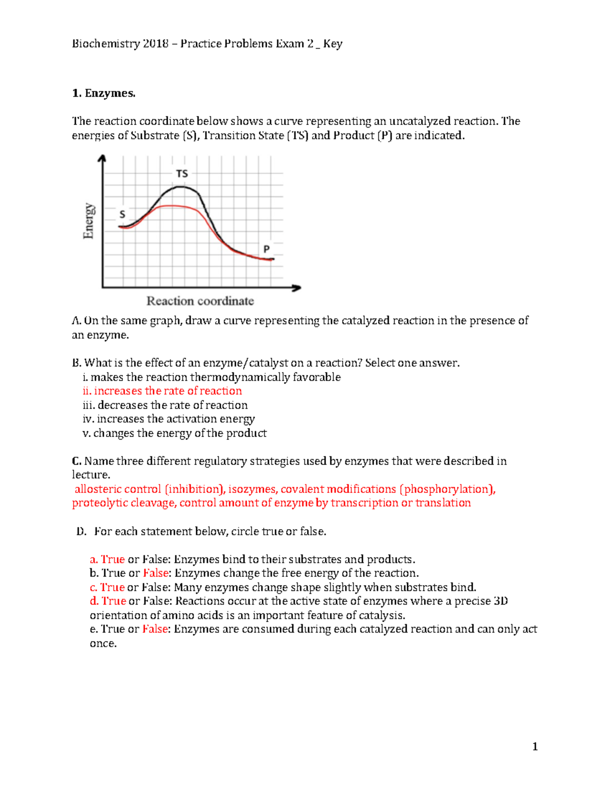 Biochem 2018 Practice Problem Exam 2 KEY - Biochemistry 2018 – Practice ...