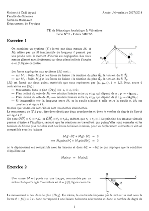 Solution-TD1 Mécanique Analytique FSM - Physique - Studocu