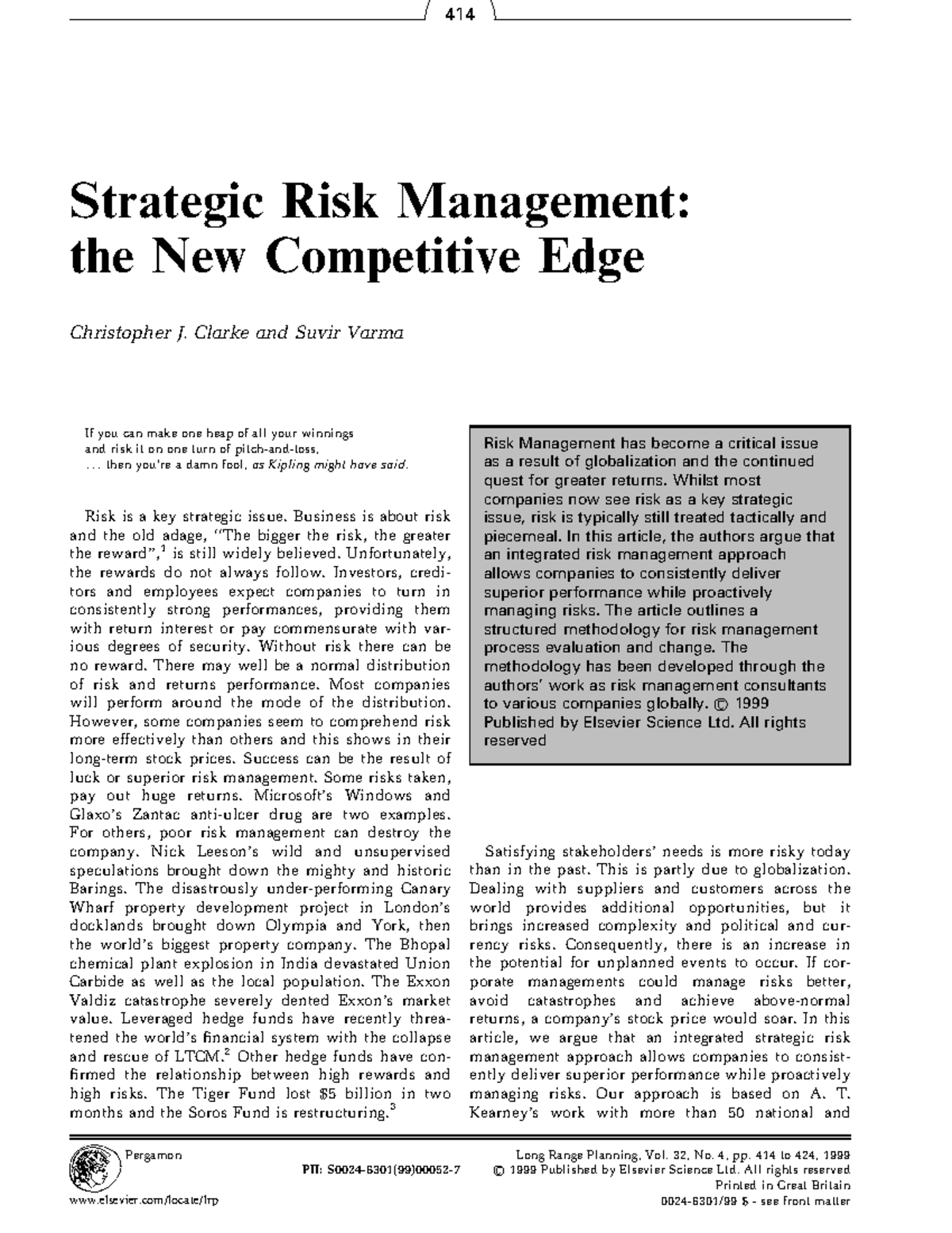 2.6 Strategic Risk Management (Clarke Varma 1999) - Strategic Risk ...