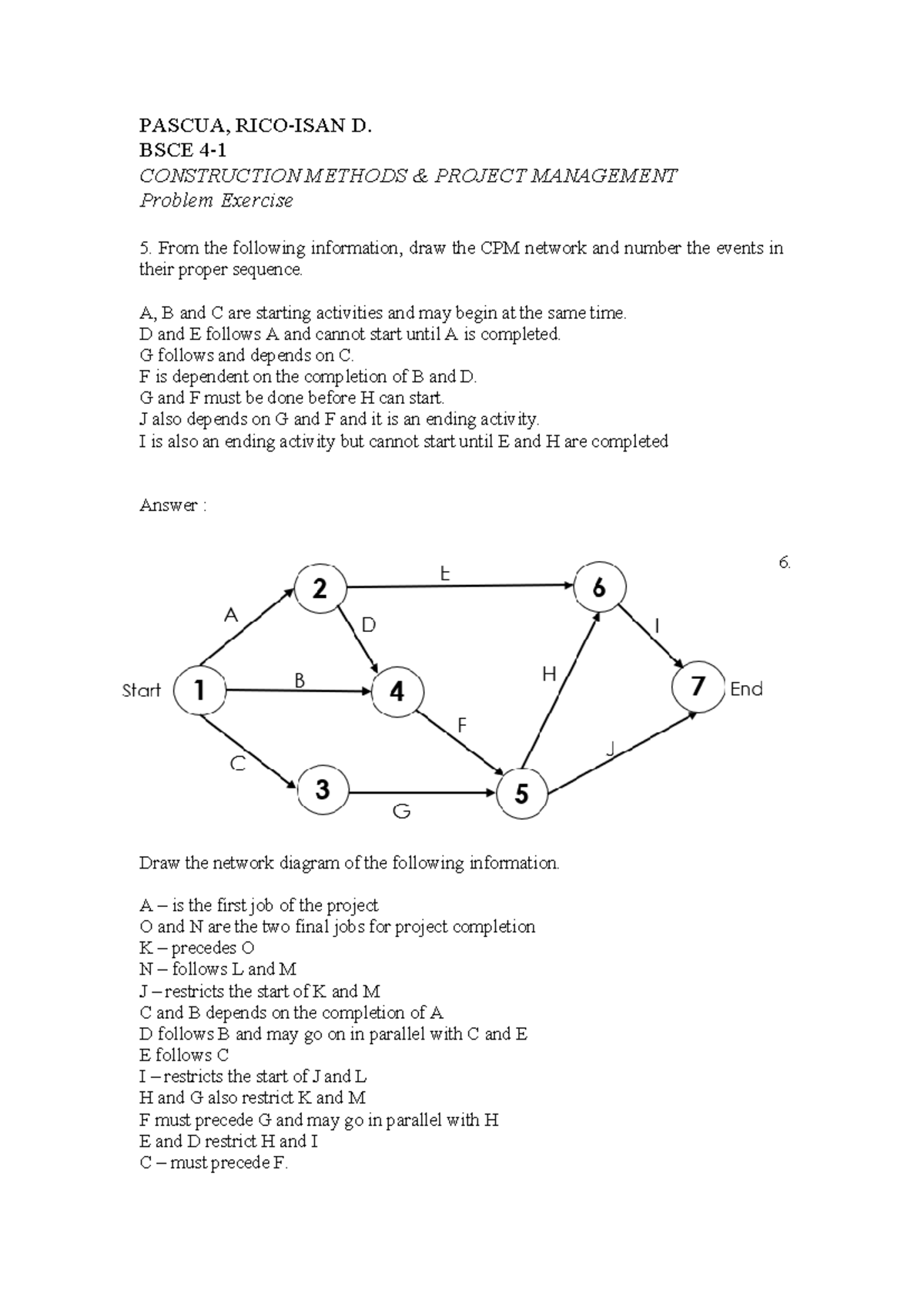 Cmpm - MATH - PASCUA, RICO-ISAN D. BSCE 4- CONSTRUCTION METHODS & PROJECT MANAGEMENT Problem ...