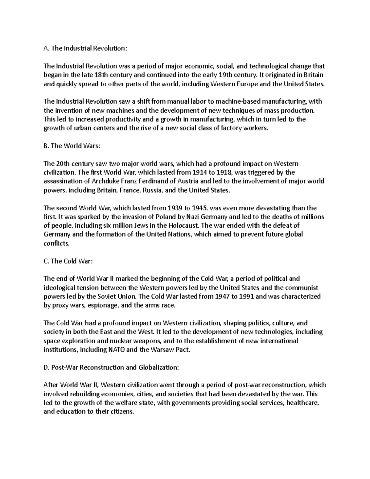 Western civ - A. The Industrial Revolution: The Industrial Revolution ...