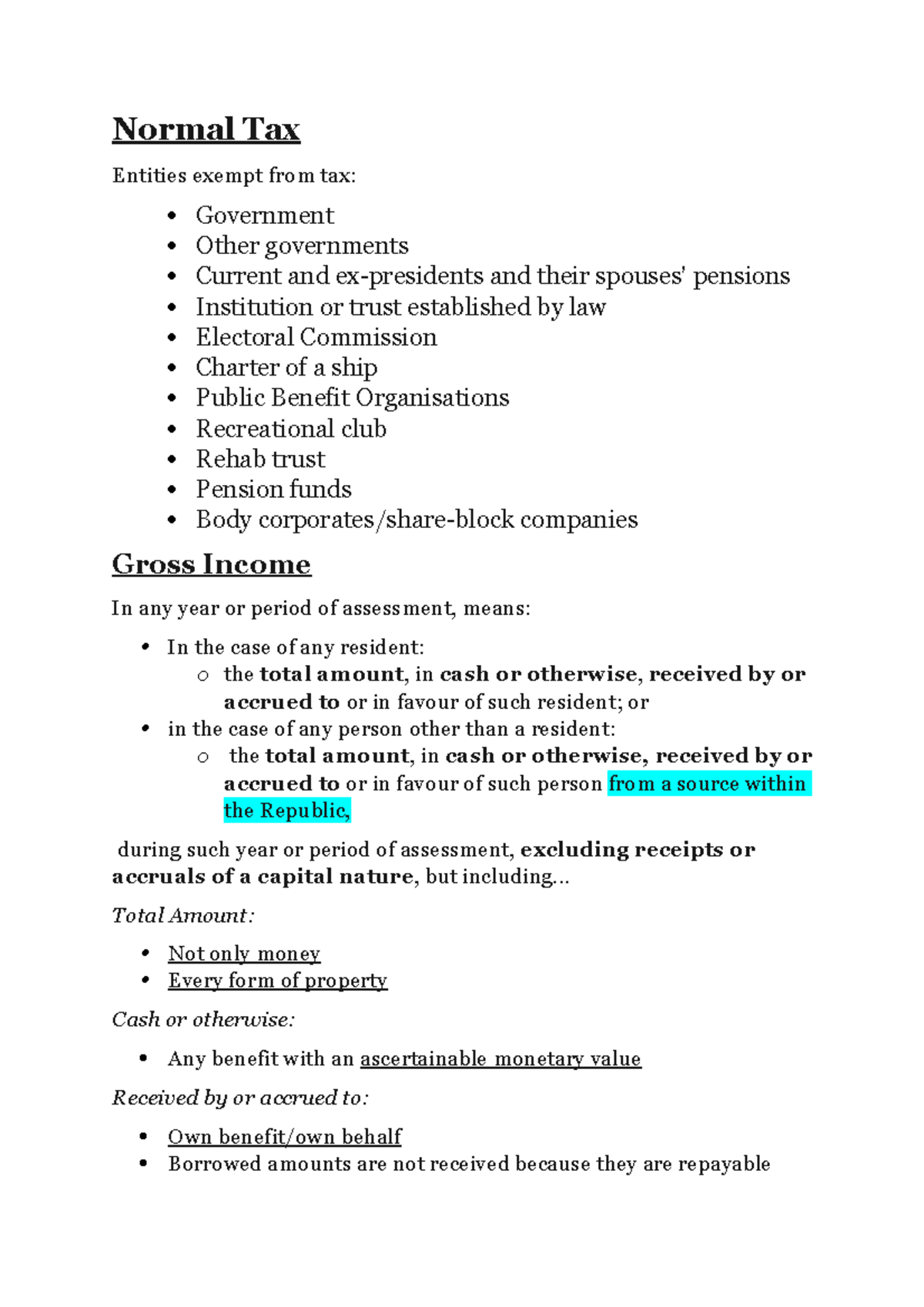 Tax Notes - Not complete - Normal Tax Entities exempt from tax ...