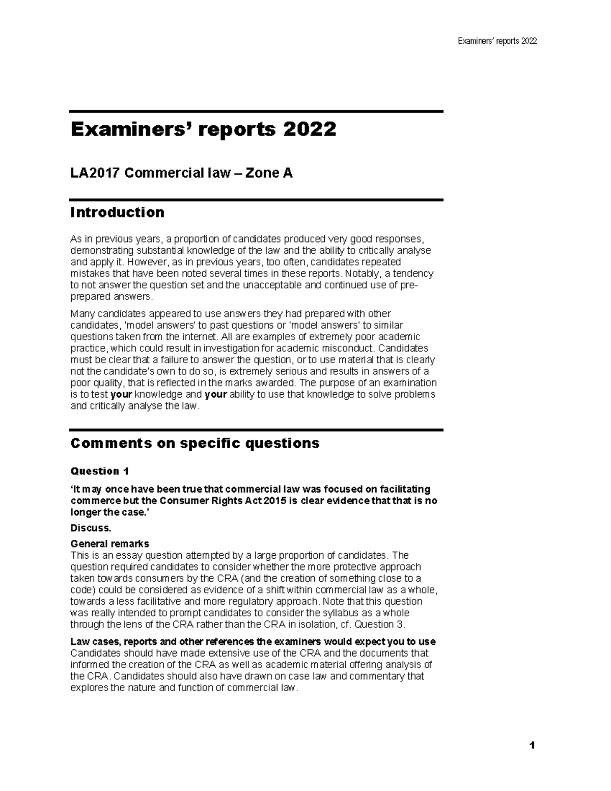 Commercial report 2022 A - Examiners’ reports 2022 Examiners’ reports ...