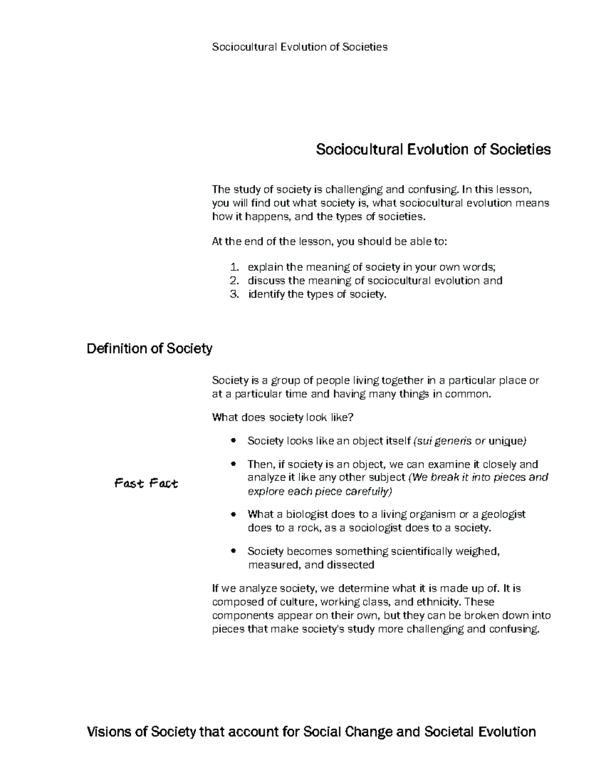 GE6104 Module 3 Sociocultural Evolution of Societies - Sociocultural ...