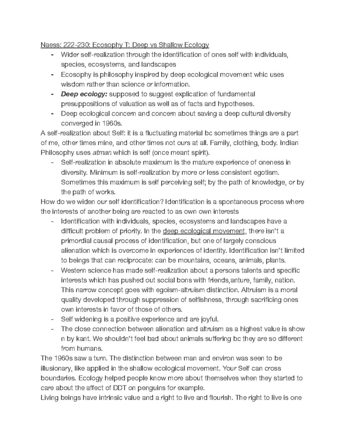 Ethics week 12 - David Youkey. Naess: 222-230: Ecosophy T: Deep vs ...