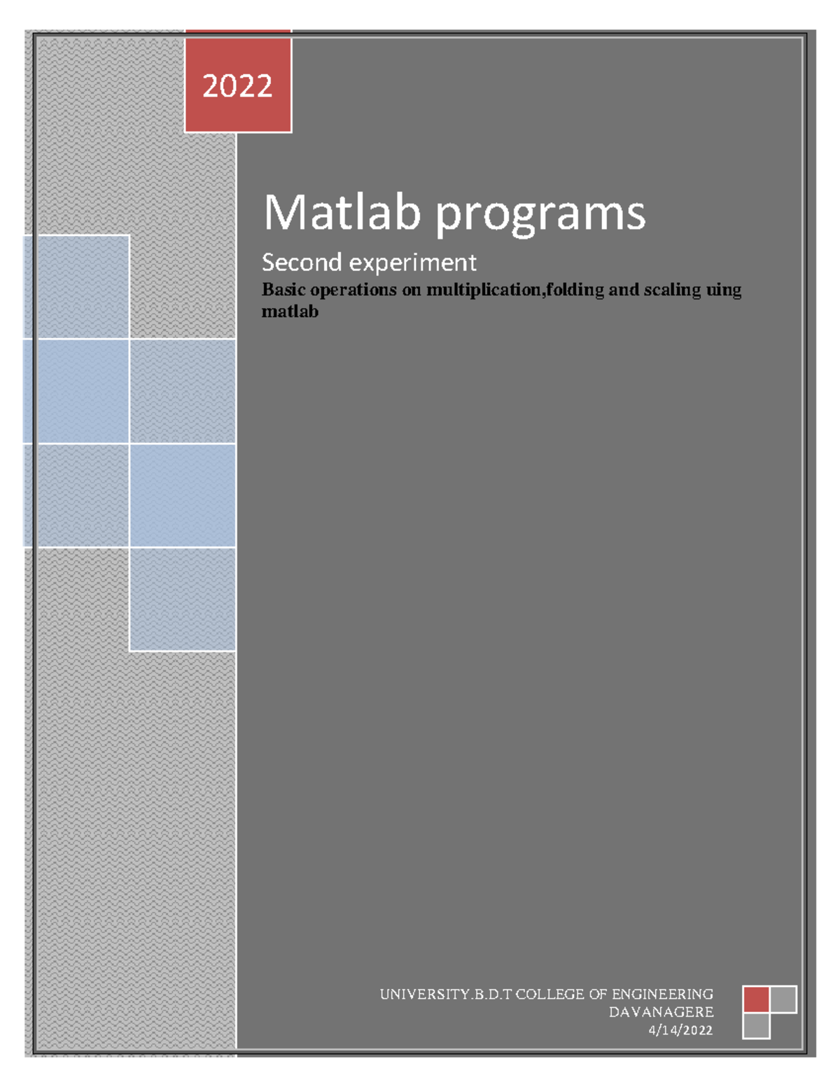 Basic operations on multiplication - Matlab programs Second experiment ...