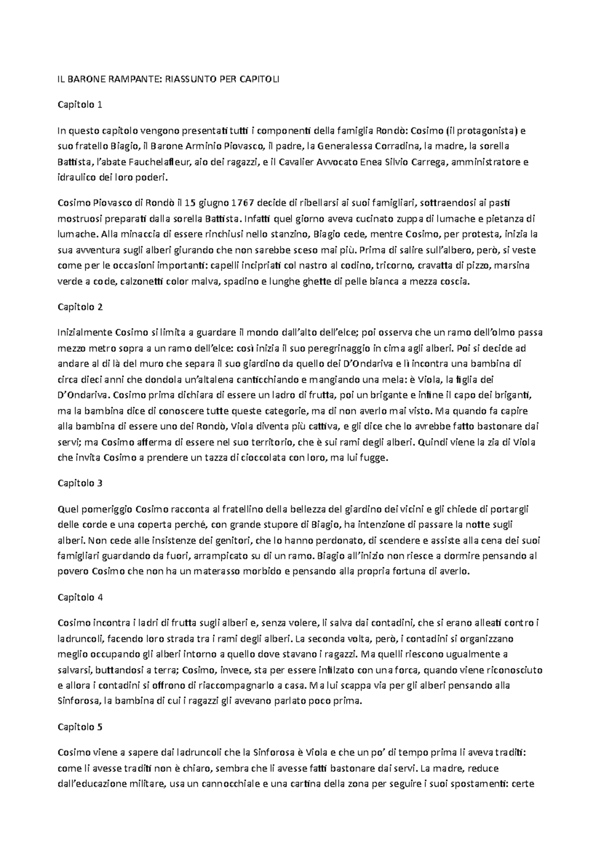 IL Barone Rampante - riassunti - IL BARONE RAMPANTE: RIASSUNTO PER ...