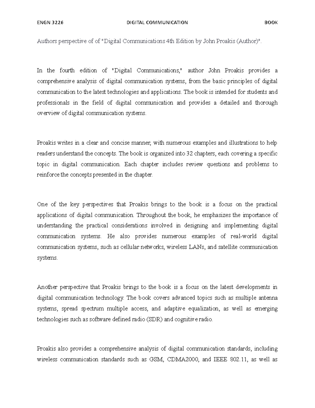 Authors perspective of of Digital Communications 4th Edition by John ...