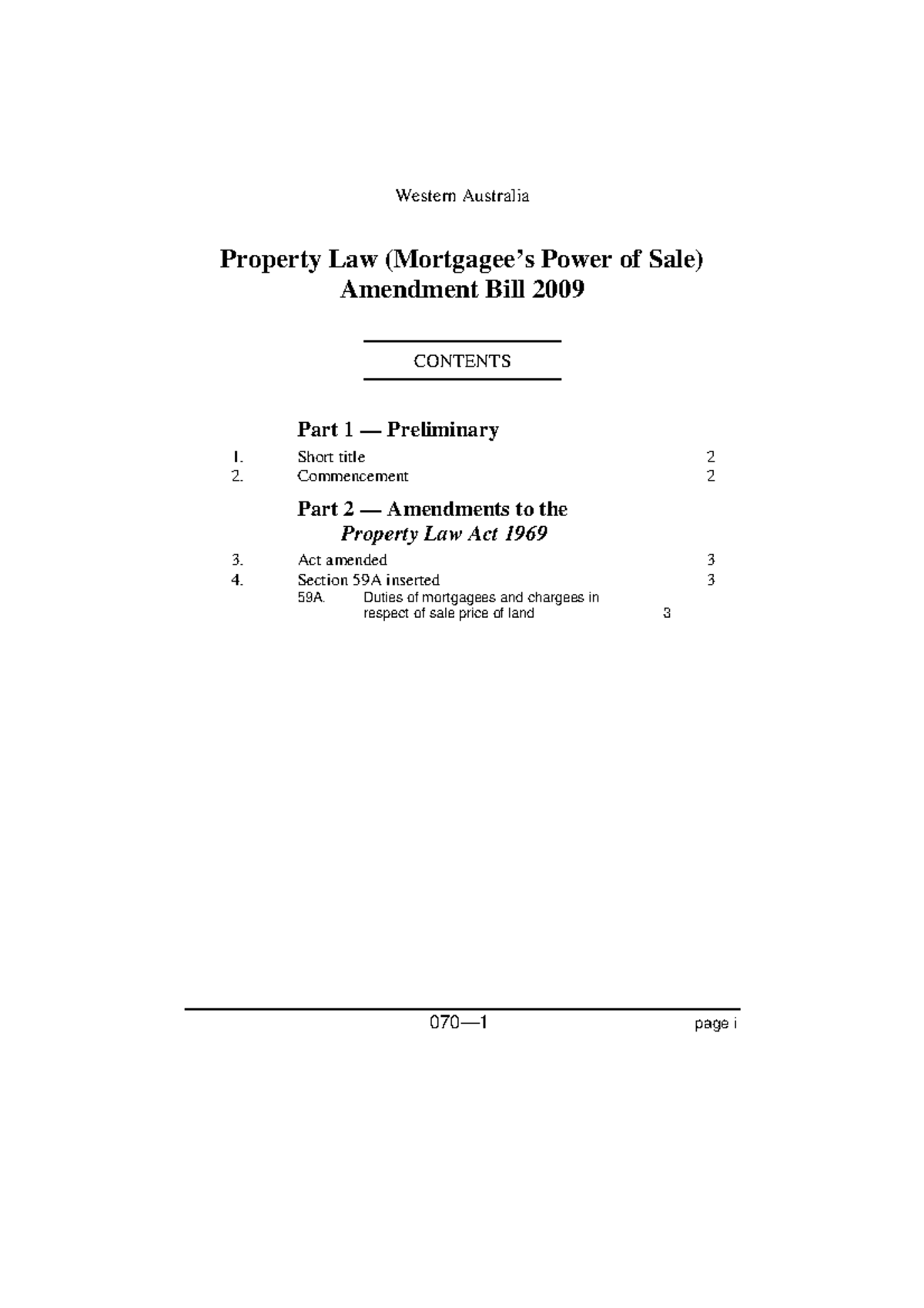 Bill to ammend Property Law act - Western Australia Property Law Power ...