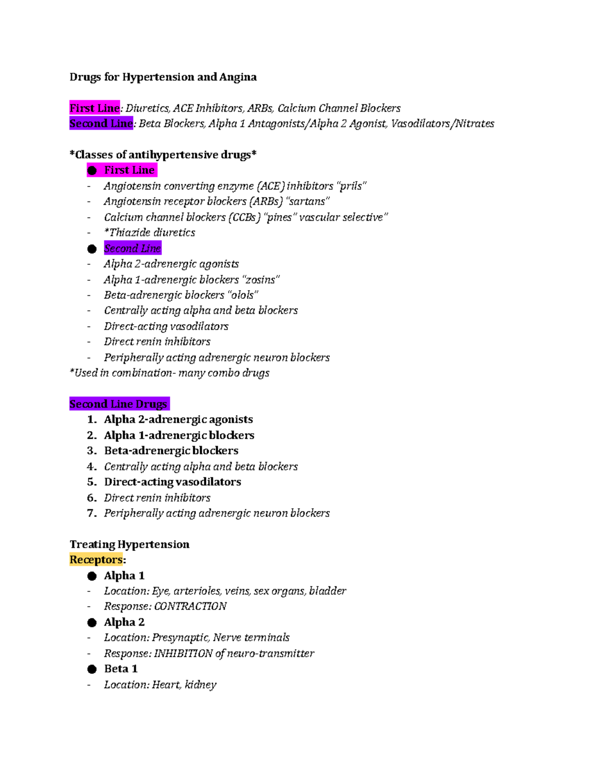 NURS 365 Cardiac Drugs-Second Line - Drugs for Hypertension and Angina ...