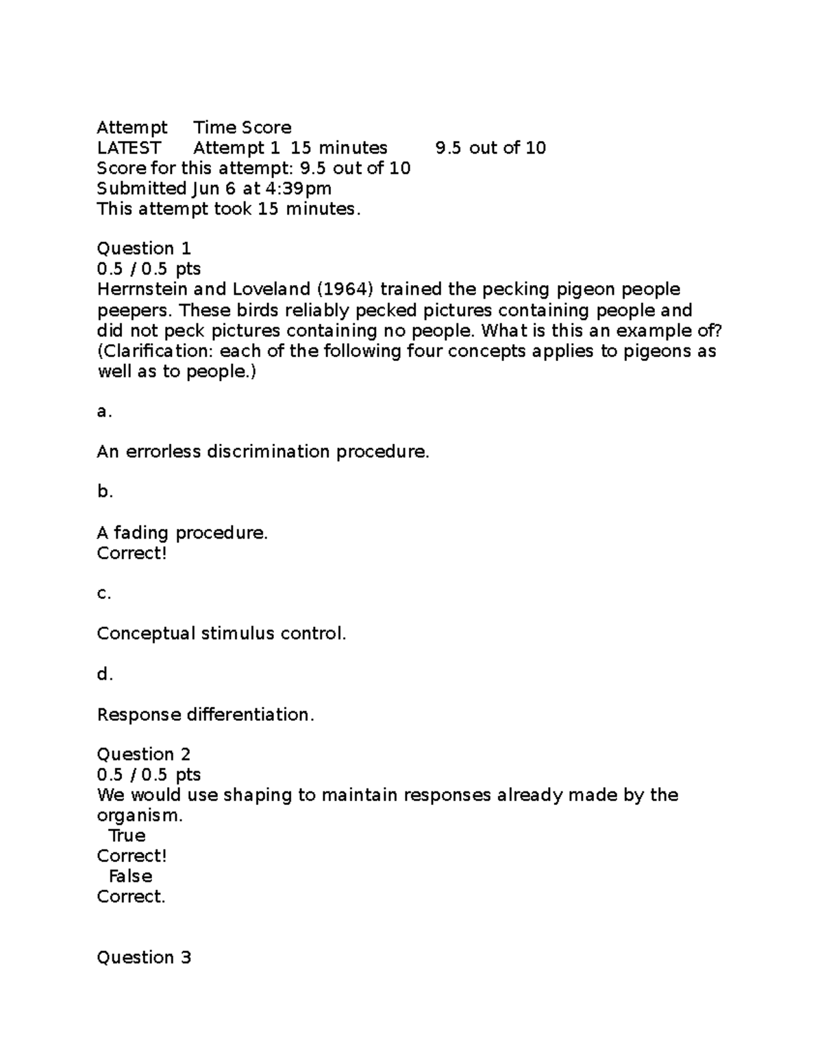 ABA Week 9 Quiz 1 - Attempt Time Score LATEST Attempt 1 15 minutes 9 ...
