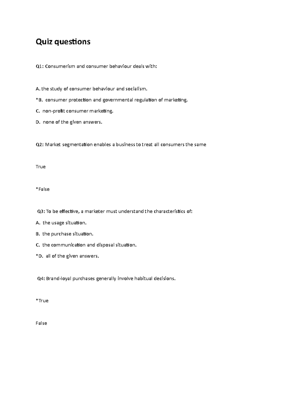 Quiz questions and answers - Quiz questions Q1: Consumerism and ...
