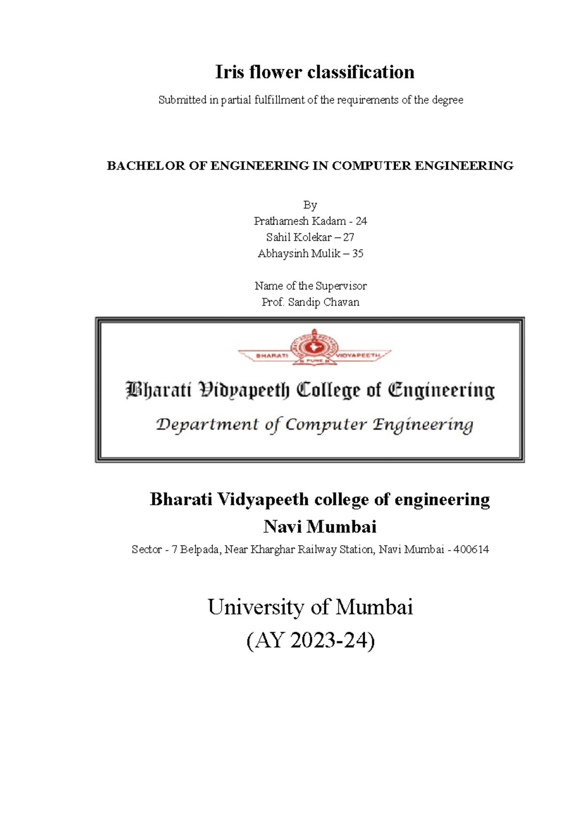 GR18 - Iris flower classification Submitted in partial fulfillment of ...