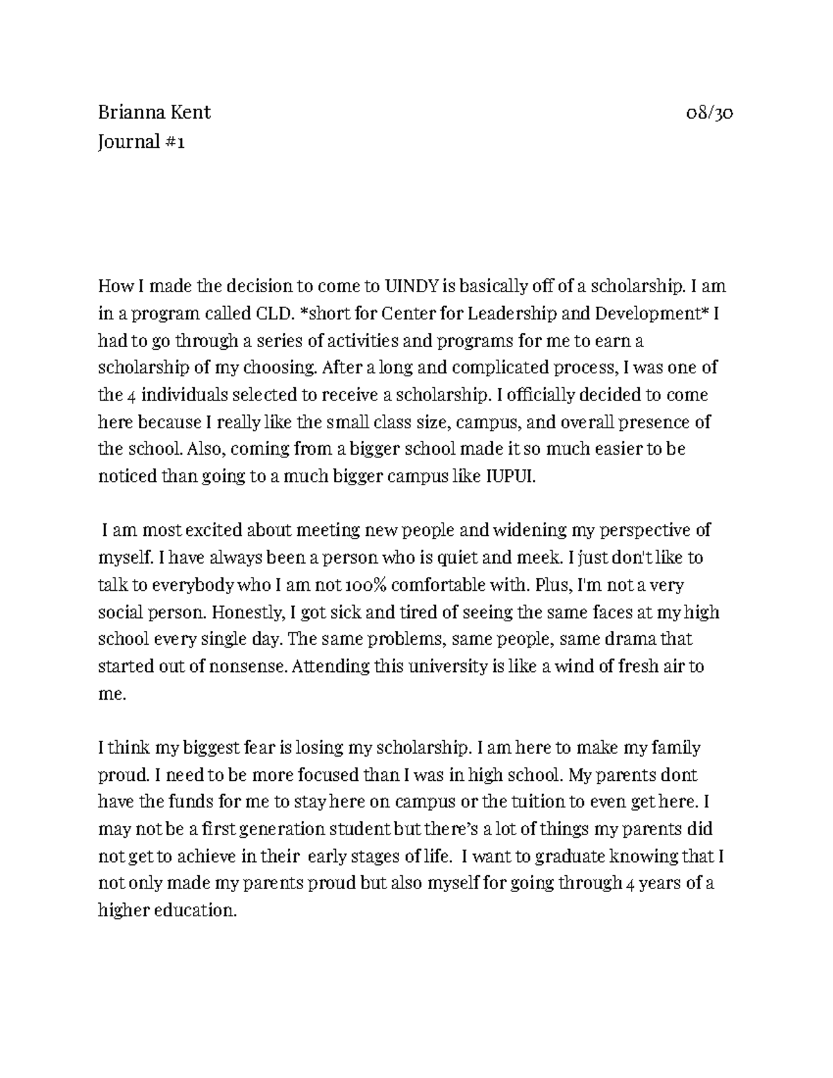 Journal #1 - Assignment during first year of class - Brianna Kent 08 ...