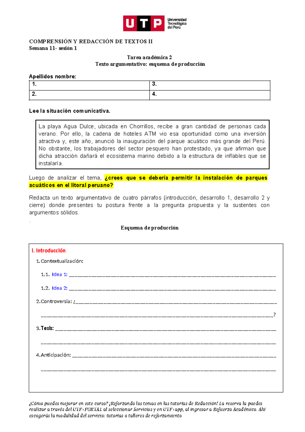 4 Esquema Texto Argum TA2 OK - COMPRENSIÓN Y REDACCIÓN DE TEXTOS II Semana 11- sesión 1 Tarea ...