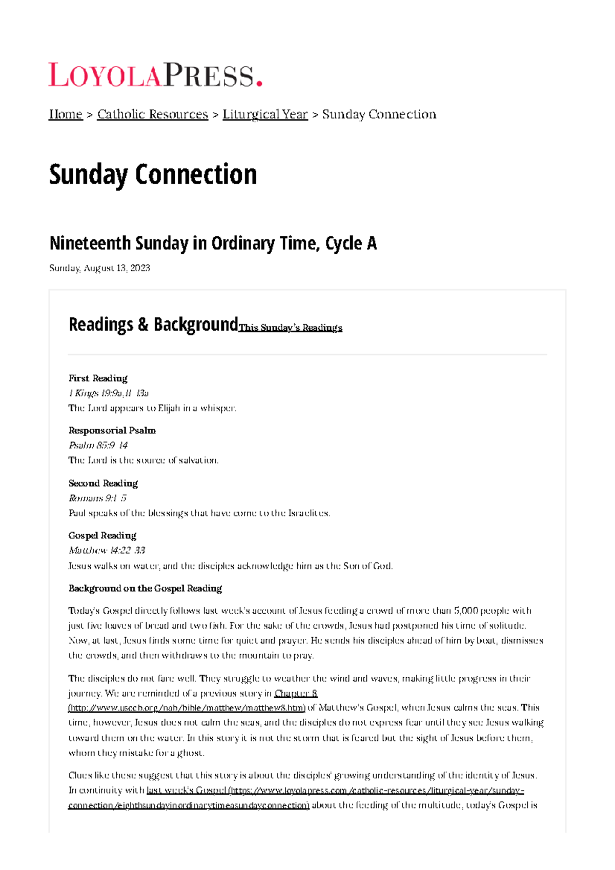 Sunday Connection Loyola Press - Home > Catholic Resources > Liturgical ...