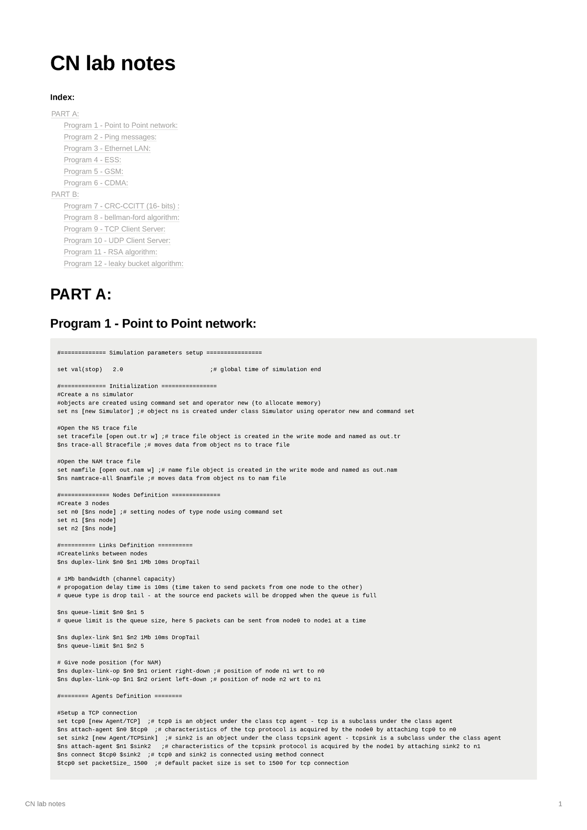 CN lab notes - good - CN lab notes Index: PART A: Program 1 - Point to ...